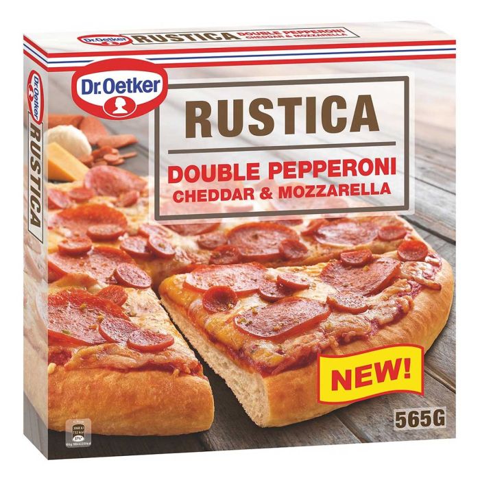 DR. OETKER RUSTICA PIZZA DOUBLE PEPPERONI CHEDDAR & MOZZARELLA 565