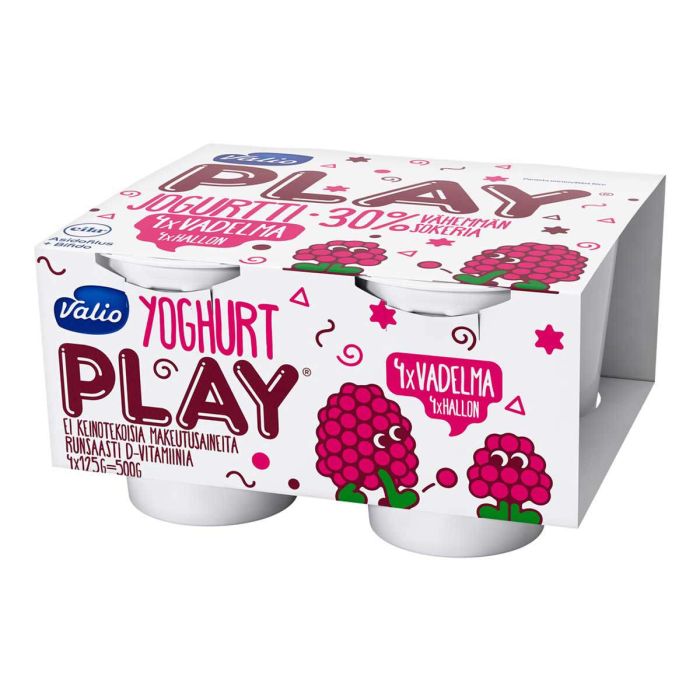 VALIO PLAY JOGURTTI 4*125G VADELMA LAKTON 500 G