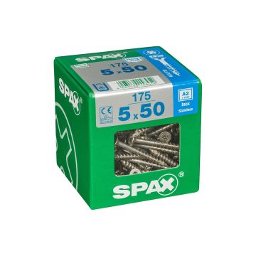 SPAX RUUVI TORX UPPOKANTA A2 RST TERÄS, OSAKIERRE 5X50 M 25KPL