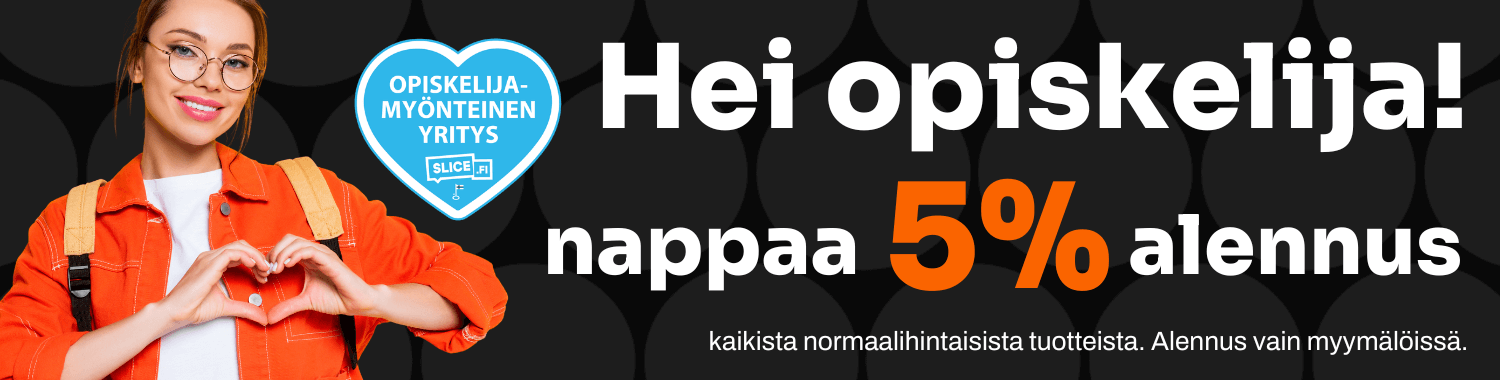 Hei opiskelija! Nappaa 5 % opiskelija-alennus myymälöistä!